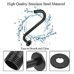 8 inch Shower Arm 201 Stainless Steel High Rise S-Curved Shower Extension Arm G1/2" Bathroom Accessory Showerhead Extension (Black)