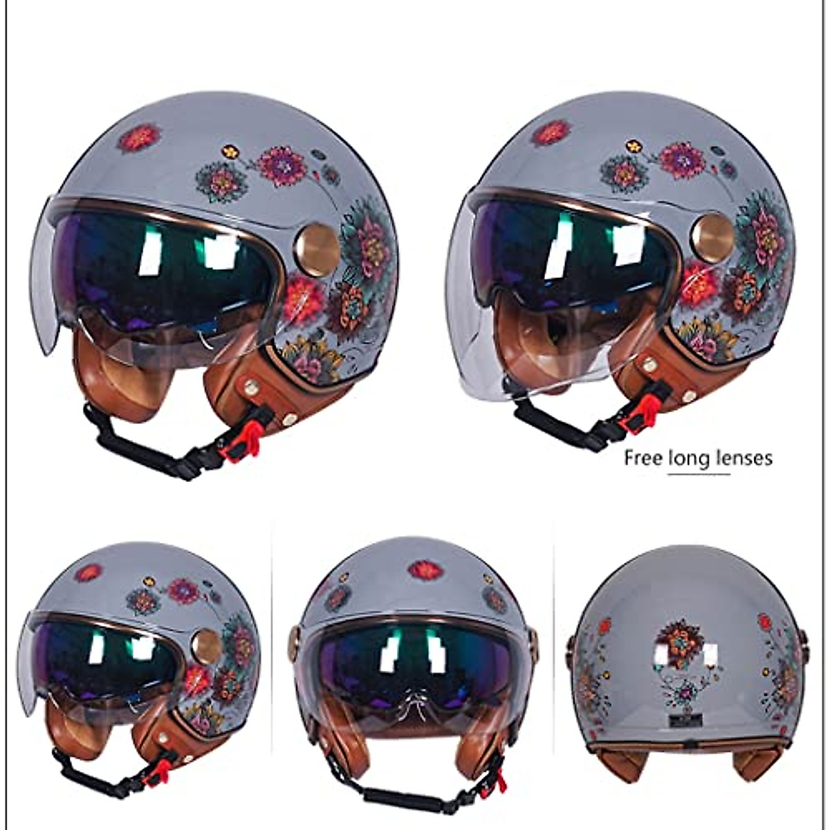 Girl Motorcycle Helmet Women's Retro Vespa 3/4 Half Helmet Summer Lightweight Men'sVantage Open Face Helmet for Adult Scooter ATV Cruiser Bobber DOT/ECE Approved Street ATV Moped Helmet-C||Large