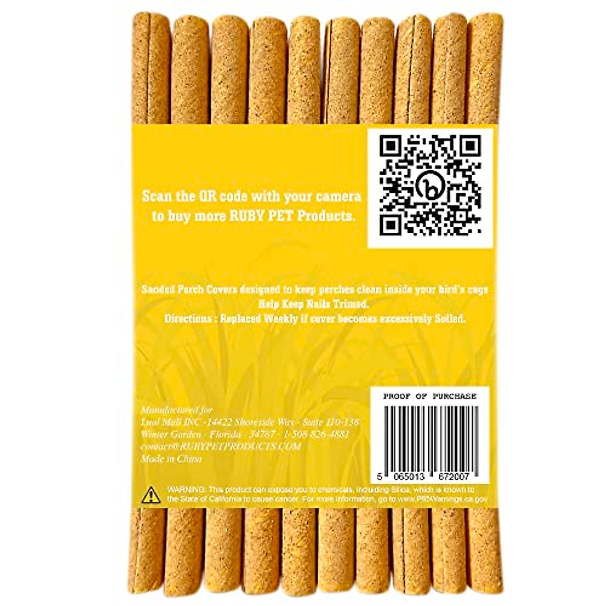 Ruby Pet Bird Perch Covers - 10 Count of Sanded Gravel Paper Accessories for Parakeets, Finches, and Canaries