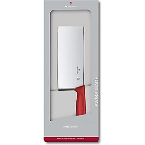 Victorinox Swiss Classic Chinese Style Chef's Knife - Premium Kitchen Knife for Cutting and Chopping Meat & Vegetables - Cooking Knife for Kitchen Accessories - Red Handle, 7.25"