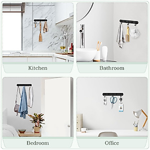 HOMEBROS Key Holder Wall Mount, Small Metal Key Hanger with 3 Key Hooks Self Adhesive Key Chain Holder Key Rack for Entryway Hallway Doorway Camper 2 Installation Methods - Black