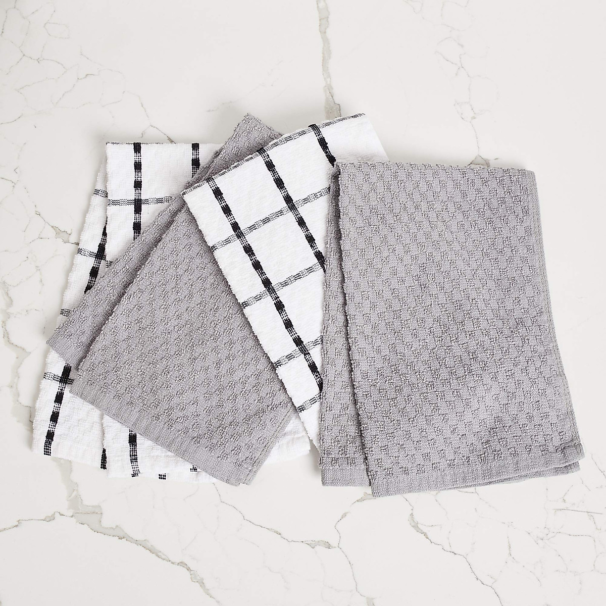 Kitchen Towels - Dish Towels and Dish Cloths - Hand Towel and Dishcloths Sets - 100% Soft Ring Spun Combed Cotton - Great for Cooking in Kitchen or Household Cleaning - Size 15" x 25" (Grey, 12)