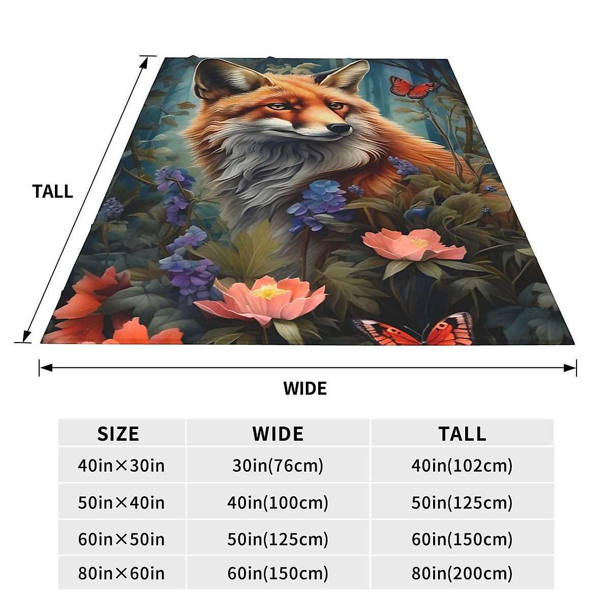 amepay Fox Blanket Gifts for Kids Girls Forest Flowers Animal Butterfly Flannel Throw Blankets Soft Comfy Lightweight for Home Decor Couch Bed Sofa 60x50 Inches