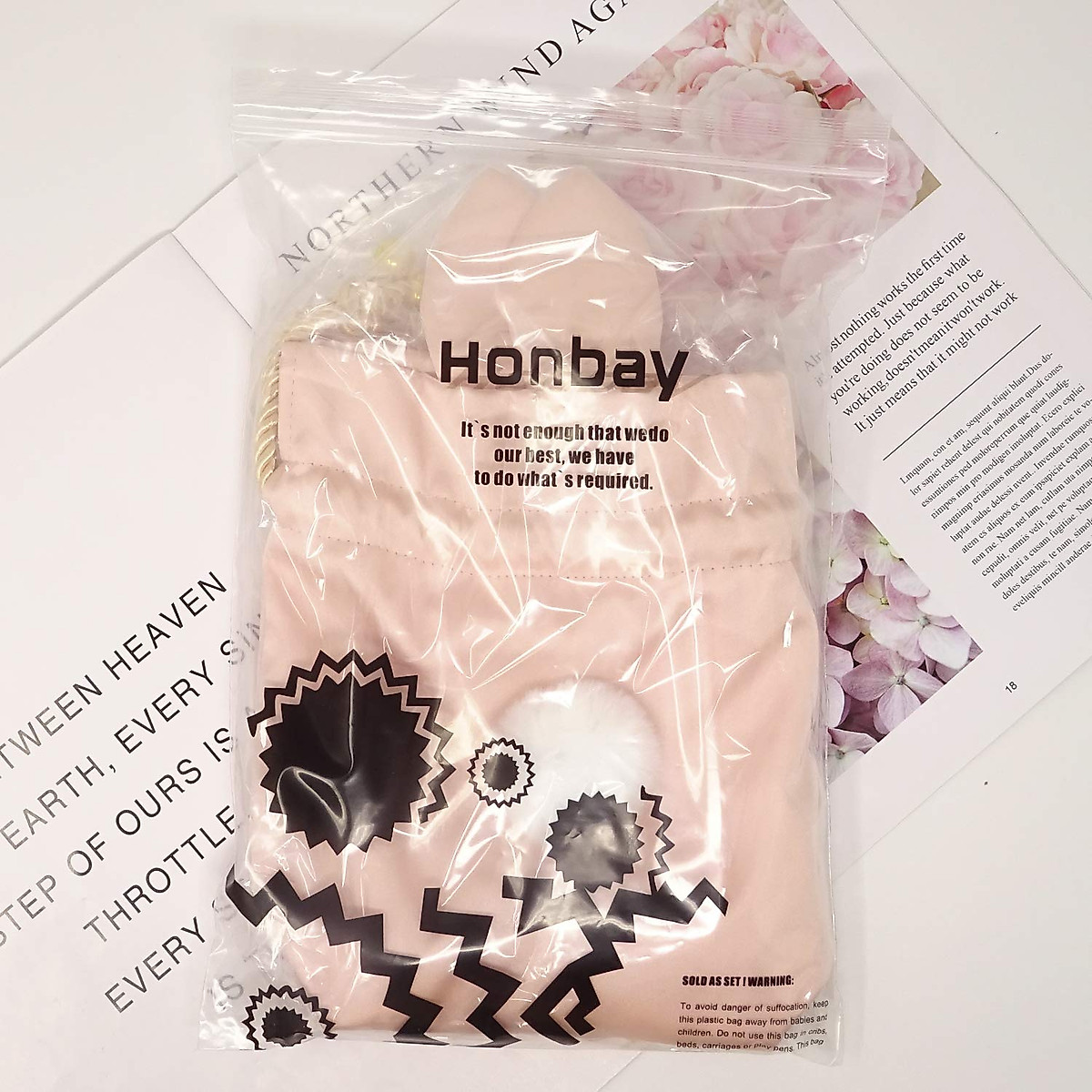 Honbay Drawstring Silk Bag Cosmetic Pouch Jewelry Bag Gift Wrapping Bag with Cute Rabbit Ear (Pink)
