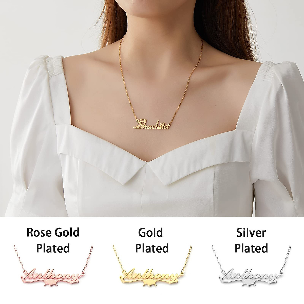 YESTIME Custom Name Necklace Personalized - 18K Gold Plated Customized Name Plate Necklaces Gifts for Women Girlfriend