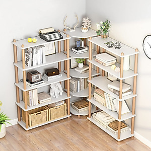 IOTXY 5-Tier Wooden Shelf Bookcase - Modern Open Bookshelf, Free Standing Storage Rack, Multifunctional Display Stand for Home and Office, White, Rectangle