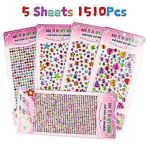 Gem Stickers, 1510pcs Rhinestone Stickers, Self Adhesive Jewel Stickers, Bling Gems for Crafts, Stick on Gems for Makeup, DIY, Eye, Nail, Assorted Sizes