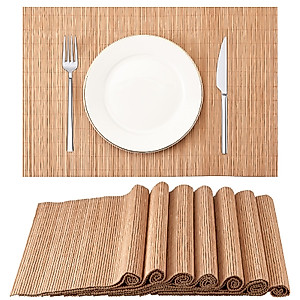 RUNTIVAN Bamboo Placemats Set of 8 Pcs - 17.7"X11.8" Sushi Rolling Mat Japanese Style Natural Anti-Slip, Washable Heat-Resistant Table Mats for Dining Room and Kitchen