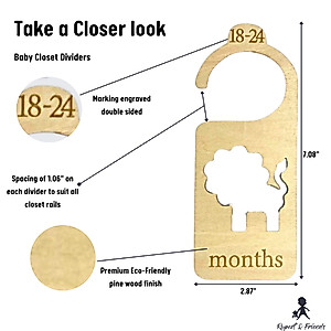 Baby Clothes Wood Size Dividers – 8 Double Sided Baby Closet Dividers - Organize Your Clothes with Baby Hangers for Nursery - Range of Newborn to 24 Months - Closet Dividers for Boys & Girls