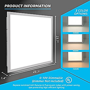 Art3d 2x2FT LED Flat Panel Light, Selectable CCT 3000/4000/5000K, 0-10V Dim 5500LM Flush Mount Ceiling Light, UL&ETL Listed, 1 Pack