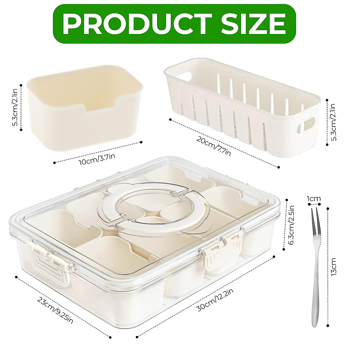 Kenswiss 2 Pack Divided Serving Tray with Lid and Handle | Portable Snackle Box for Adults, Kids | Charcuterie Container with 8 and 4 Compartments | Snack Organizer for Fruits and Travel