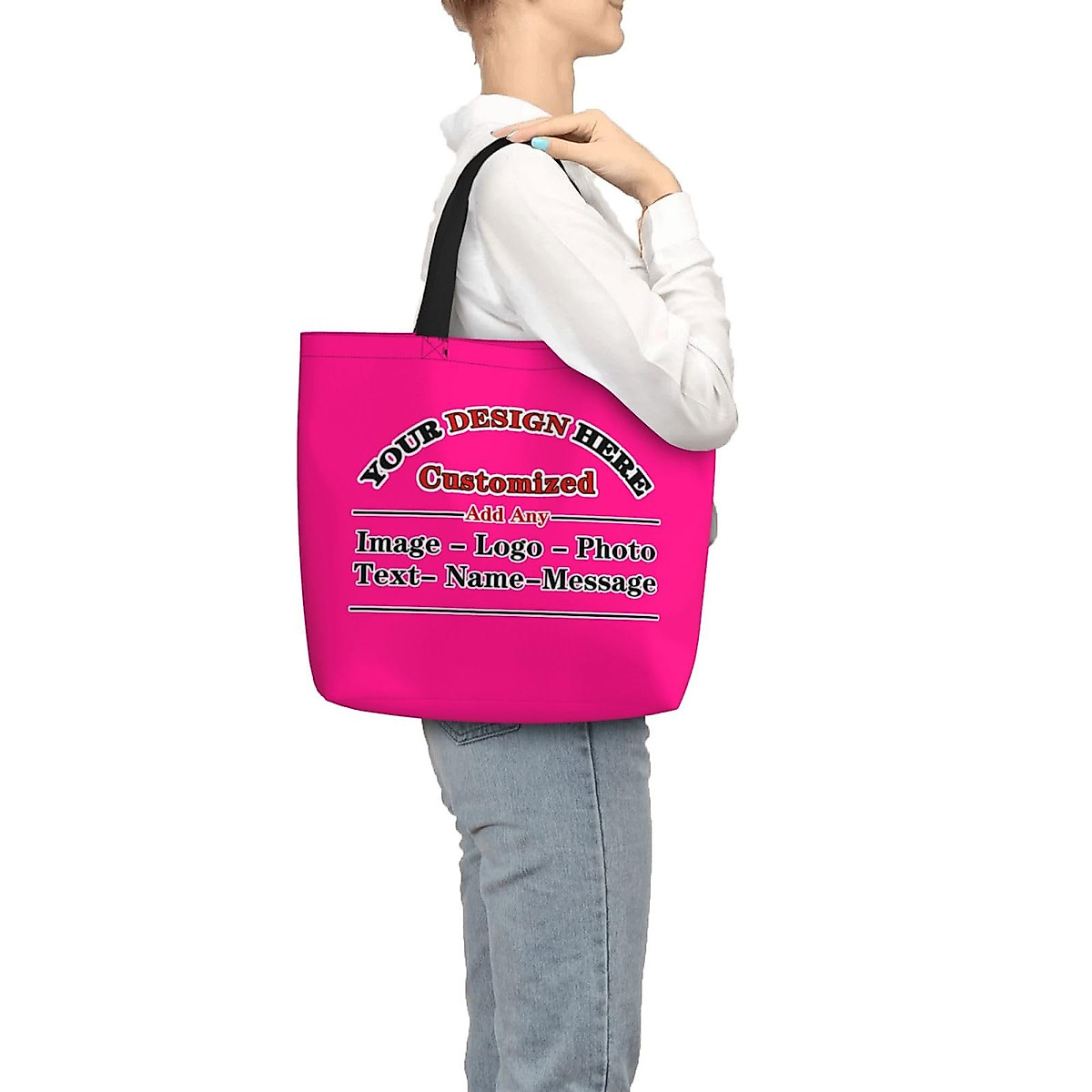 Custom Personalized Tote Bag Custom Bags For Work Travel Shopping Women Shoulder Handbag Customize Tote Bags Gift With Your Team Logo Text Image Photo Name