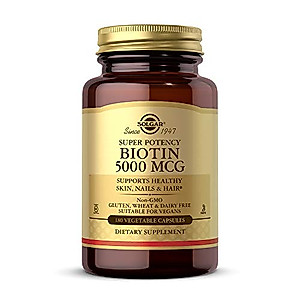 Solgar Biotin 5000 mcg - Supports Healthy Skin, Nails & Hair - Supports Energy Production & Metabolism - Vitamin B - Non-GMO, Vegan, Gluten Free - 180 Count