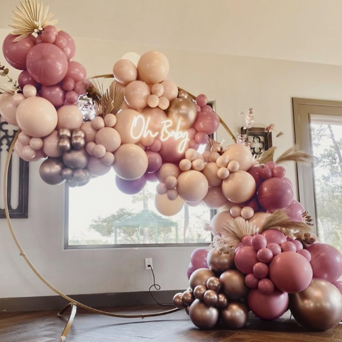Boho Pink Balloons Arch Garland Kit with Double Stuffed Dusty Rose Gold Balloons Decorations for Boho Wedding Baby Shower Bridal Engagement Valentine's Day Anniversary Birthday Party Decorations
