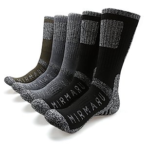 MIRMARU M201-Men's 5 Pairs Multi Performance Outdoor Sports Hiking Trekking Crew Socks (2Black, 2Char, 1Olive)