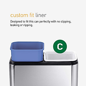 simplehuman 20 Liter / 5.3 Gallon Dual Compartment Slim Open Top Recycling Trash Can, Commercial Grade Heavy Gauge White Stainless Steel