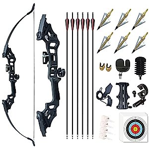 Monleap Archery 51" Takedown Recurve Bow and Arrows Set for Adults Metal Riser Longbow Kit Right Hand Straight Bow for Beginner Hunting Shooting Practice 30 40 50lb (Black 50lb)