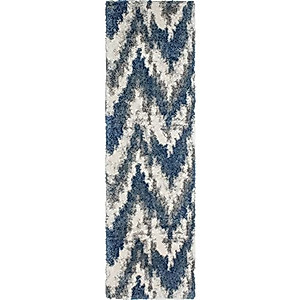 Noori Rug - Premium & Luxury Imported - Lux Emma Machine Made High Pile Ikat - Runner - Blue - Grey - 3'2" x 12'2", Entryway, Kitchen