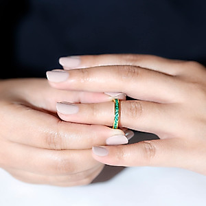 Rosec Jewels Emerald Eternity Band Ring for Women, AAA Quality, Certified Natural Emerald Anniversary Ring - Ready To Gift, 14K Yellow Gold, Size:US 9.00