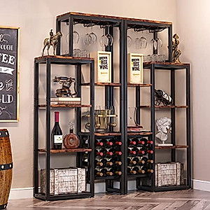LITTLE TREE Wine Rack Freestanding Floor, 5-Tier Wine Baker Rack Wine Display Shelf with Glass Holder & Wine Storage for Bar, Kitchen, Dining Room, Rustic Brown