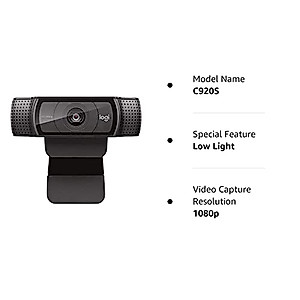 Logitech Webcam C920S HD Pro with Privacy Shutter - 1080p Streaming Widescreen Video Camera - Built in Microphone for Recording