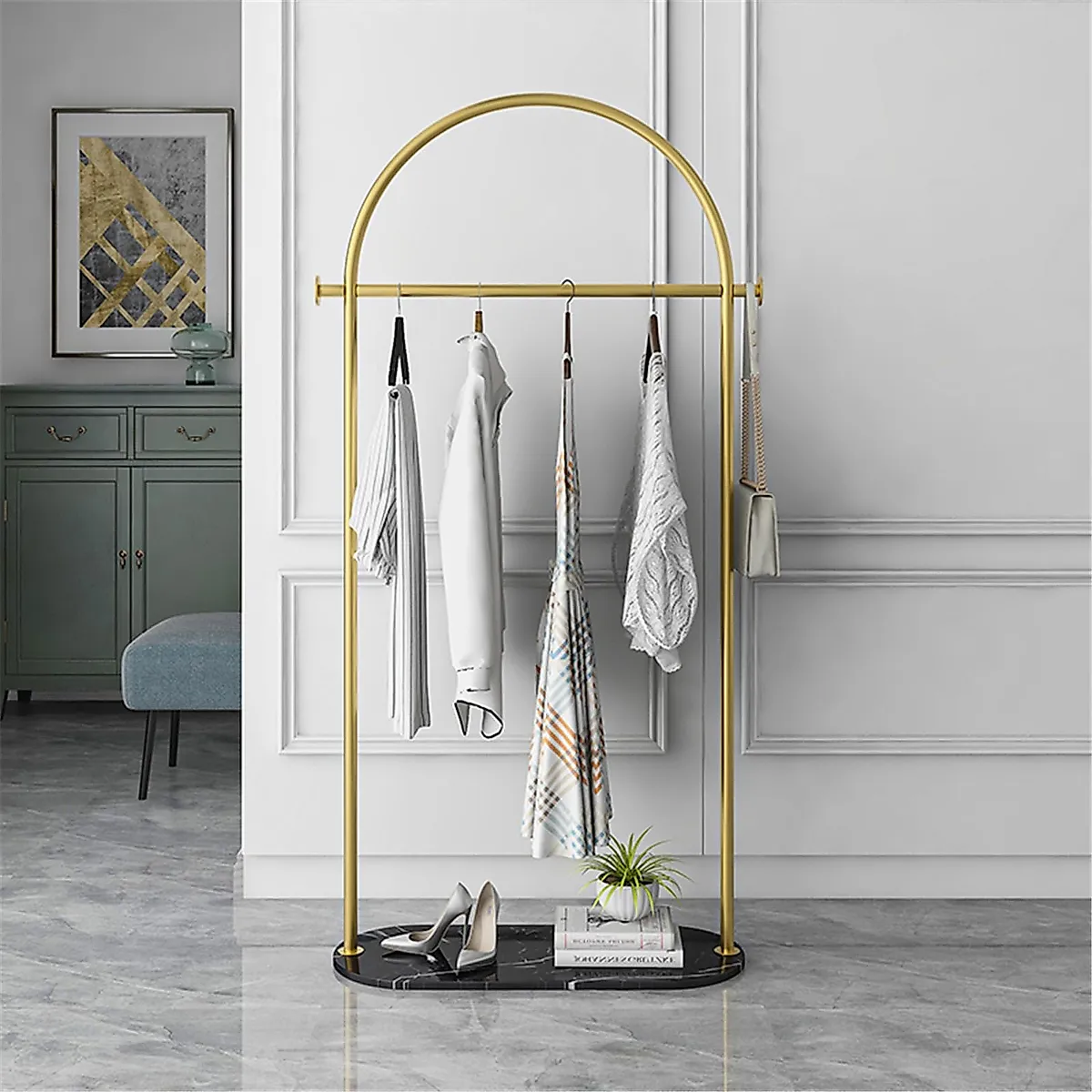 Modern Clothes Rail，Clothing Garment RacksClothes Rack with Iron Brackets and Marble Base, Tall Clothing Racks for Bedroom(Size:50 * 33 * 170CM,Color:D)