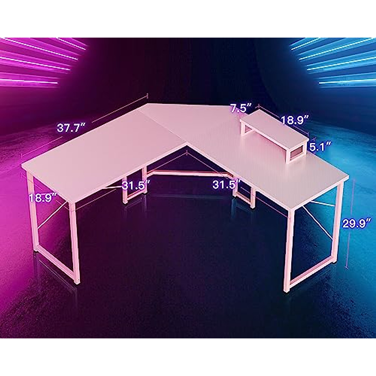 ODK L Shaped Gaming Desk, 51 Inch Computer Desk with Monitor Stand, PC Gaming Desk, Corner Desk Table for Home Office Sturdy Writing Workstation, Carbon Fiber Surface, Pink…