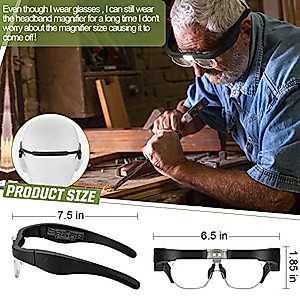 Rechargeable Headband Magnifying Glass, Hands Free Head Mount Magnifier Glasses with LED Light, 1.5X-2X-2.5X-3.5X Lighted Magnifying Headset for Close Work Reading Craft Jewelers Hobby Lash Extensions