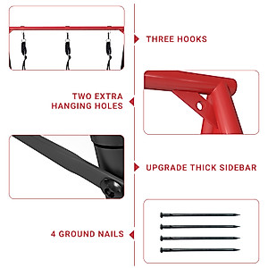 IKARE Upgraded Heavy Duty Metal Swing Frame with Ground Nails, Swing Stand for 440lbs Load Capacity, Fits for Most Swings, Great for Indoor and Outdoor Activities (Red & Black)