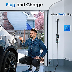 KHONS Level 2 EV Charger, Up to 32 Amp, 15.5ft Cable, Portable Electric Vehicle Charger, NEMA 14-50 Plug, Compatible with J1772 Electric Cars (G1S)