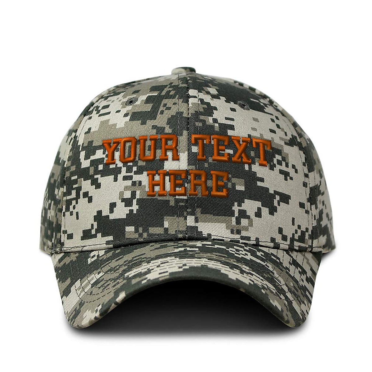 Camo Baseball Cap Custom Personalized Text Cotton Hunting Dad Hats for Men & Women Strap Closure Pixel Digital Camo