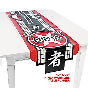 HOME & HOOPLA Ninja Party Supplies - Ninja Warrior Table Runner and Black Tablecover Set for Birthdays and Ninja-Themed Parties
