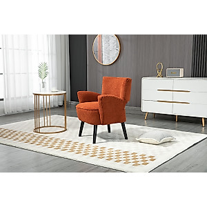 Kitchen Chair High Chair Seat, Chair Stand Fabric Metal Wood Foam Orange Seat Height 20.47" for Living Room Bedroom Dining Rooms Garden 1PC