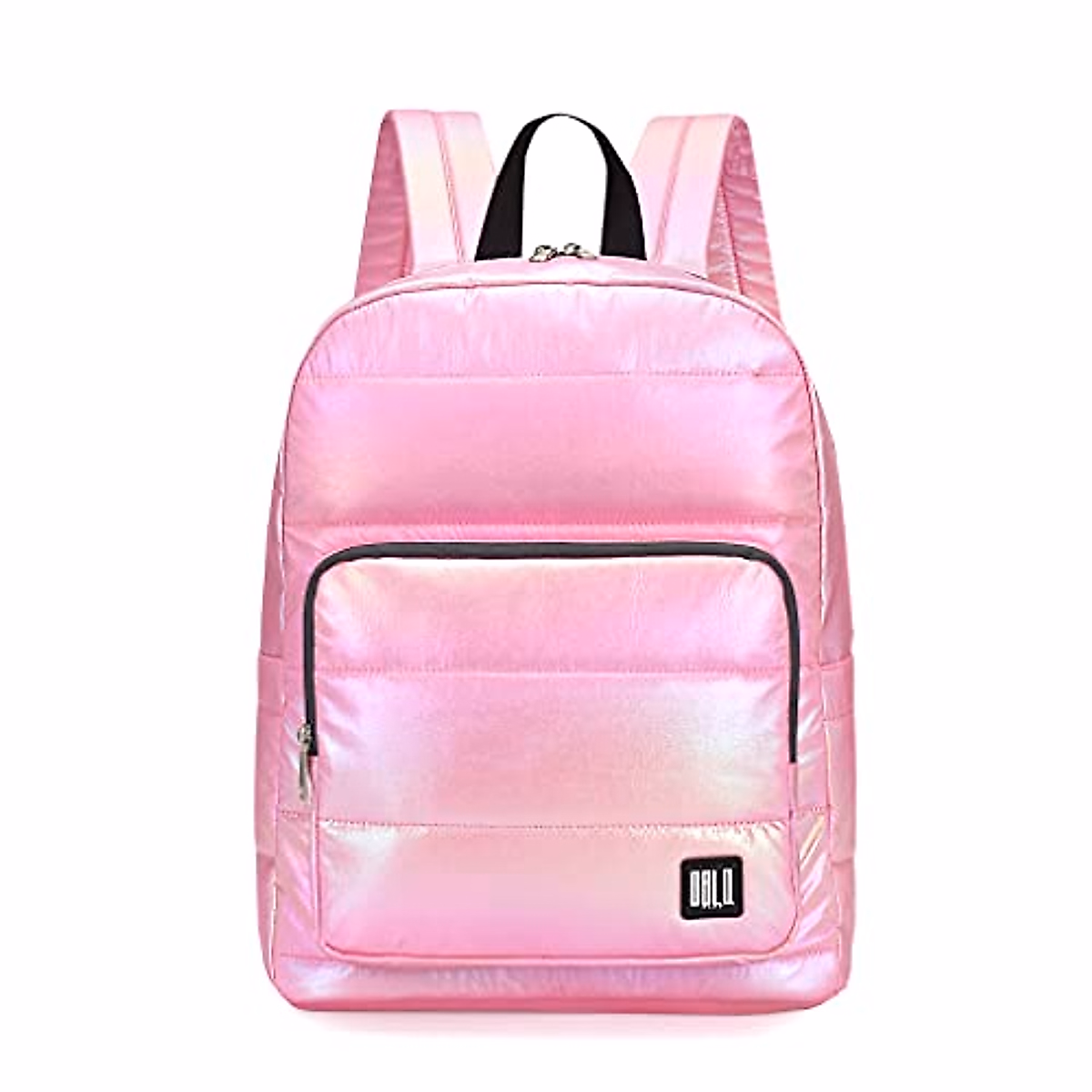 GBLQ PLUS Iridescent Backpack 15 Inch, Super Lightweight Ultra Soft Nylon Shiny Fabric Quilted Casual Daypack Pink