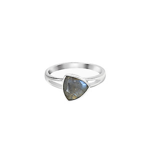 YoTreasure Natural Trillion Shape Labradorite Ring 925 Sterling Silver Jewelry