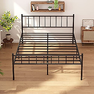 HLIPHA Queen Size Metal Platform Bed Frame with Heavy Duty Steel Slat Support,14" Height Easy Assembly Mattress Foundation,No Box Spring Needed,Black
