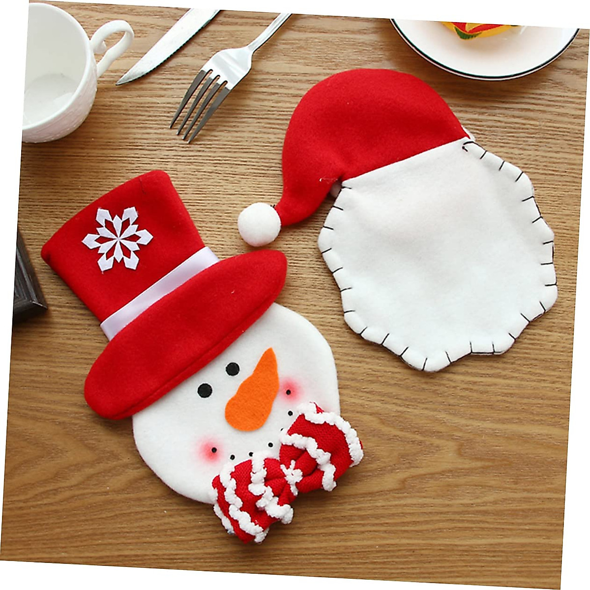 BESTOYARD 12 Pcs Christmas Snowman Elk Cutlery Set Lip Gloss Holder Forks Silverware Christmas Ornaments Dinnerware Bag Stocking Holder Stand Christmas Table Decoration Cutlery Holder Pocket