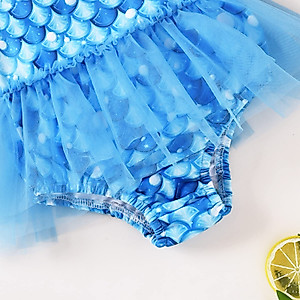 Baby/Toddler Girls One Pieces Swimsuit Quick Dry Beach Swimwear Bathing Suits with Ruffle Tulle Frill UPF 50+ Sun Protection (4-5 T, C-Blue Scale)