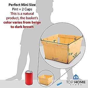 Top Home Store One Pint Wooden Gift Baskets (25 Pack); for Picking Fruit or Arts, Crafts and Decor; 4"x4"x2.5" Square Vented Wood Boxes