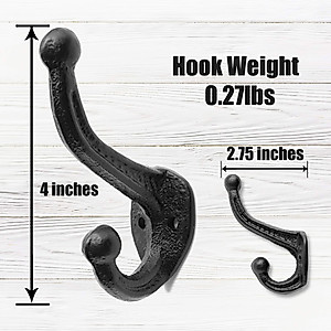Rustic Hooks, Matte Black Cast Iron Wall Hooks (Set of 5), Modern Farmhouse Decor, Matching Screws Included - Easy to Install. Sturdy and Heavy Coat Hooks Hardware, Decorative Hooks, Farmhouse Hooks