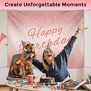 Rimbol Rose Gold Happy Birthday Banner Background Party Decoration Supplies, 4.5x6ft Photo Decoration Props, Suitable for Girls and Ladies