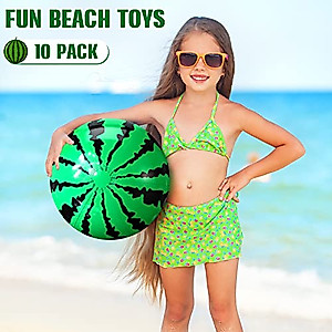 Lenwen 10 Pcs Pool Toys 14 Inch Large Inflatable Beach Ball with Inflator for Kids Adult Teen Summer Vacation Fun Swimming Pool Water Games Party Supplies