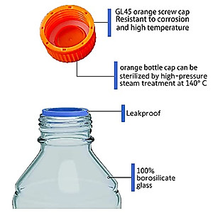BKMAMLAB 500ml Round Media Storage Bottles with GL45 Screw Cap Borosilicate Glass Maximum temperature 249.8°F Pack of 3