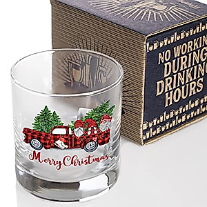 Toasted Tales Christmas Gnome Truck Christmas Glass | 11 oz Bourbon Whiskey Rock Glass | Novelty Christmas Whiskey Lowball Glasses | Christmas Home Décor Accessory | Holiday Décor