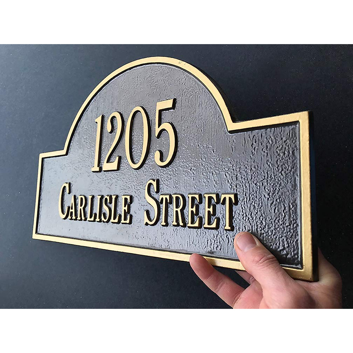 Whitehall™ Personalized Cast Metal Address plaque - LAWN MOUNTED Arch Plaque. Made in the USA. BEWARE OF IMPORT IMITATIONS. Display your address and street name. Custom house number sign.