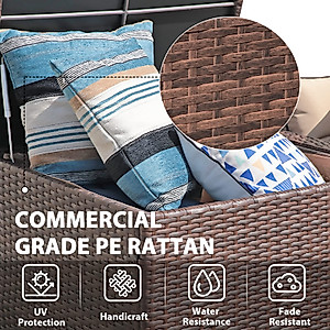 JOIVI Patio Furniture, Small Sectional Sofa Set with Storage Box, Outdoor Patio PE Rattan Conversation Set, All Weather Brown Wicker Couch with Cushions and Tempered Glass Coffee Table, Beige