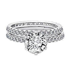 Amazon Essentials Platinum-Plated Sterling Silver Round Ring Set made with Infinite Elements Cubic Zirconia (1 Carat Center Stone), Size 6 (previously Amazon Collection)