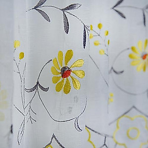 yurlisa Embroidery Pastoral Style Cafe Curtain Kitchen Curtain Floral Window Valance,18X60 inch, White 丨Yellow Leaves