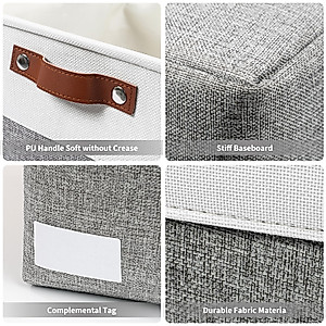Bagnizer Large Fabric Storage Baskets | 50L Storage Bins, Decorative Linen Closet Baskets with Handles for Organizing, Shelf, Toys, Clothes, Home, Office, Nursery, 17x12x15Inches (Grey&White)