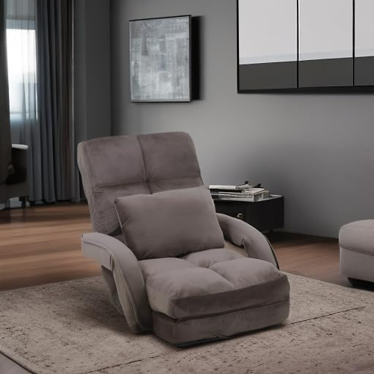 FLOGUOR Indoor Chaise Lounge Sofa Floor Chair with Back Support for Adults Folding Lazy Sofa with Armrests and Pillow Gaming Chairs 8808CO